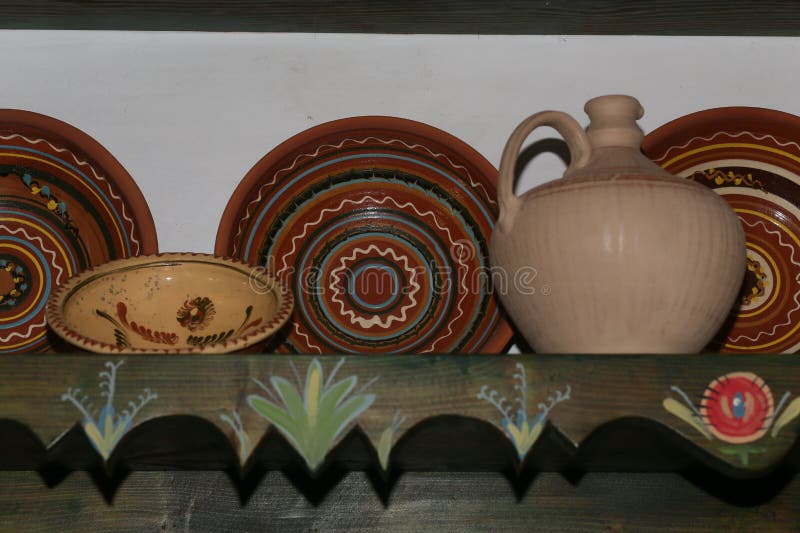 Vintage Crockery Pottery Clay Plates Patterns Stock Image - Image of ...