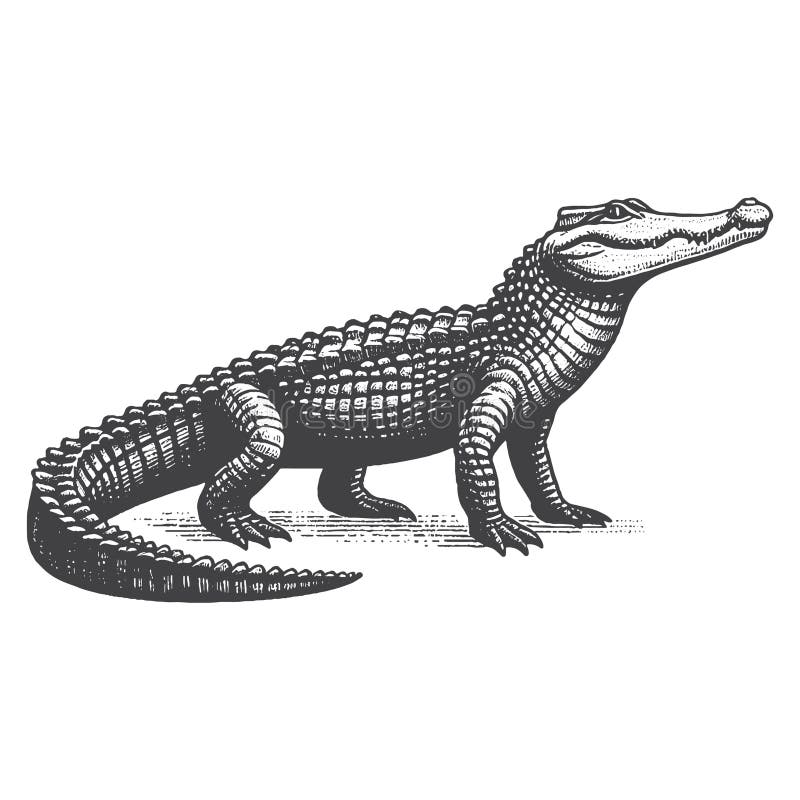 Vintage Crocodile Full Body Standing Powerful Reptile Vector. Stock ...