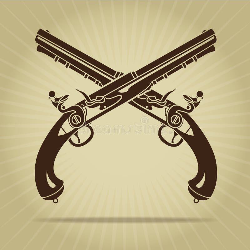Vintage Crossed Pistols Silhouette Stock Vector - Illustration of ...