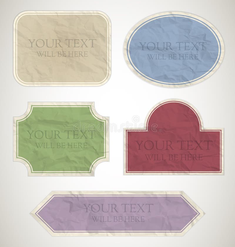 Vintage Crumpled Paper Labels Stock Vector - Illustration of note ...