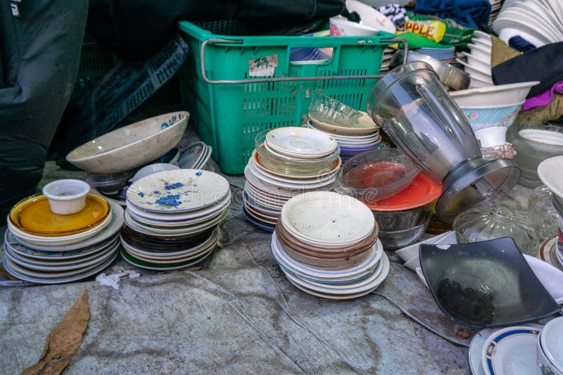 Vintage Crystal Glasses and Second-hand Kitchenware Stock Image - Image ...