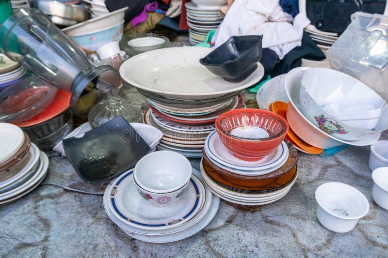 Vintage Crystal Glasses and Second-hand Kitchenware Stock Image - Image ...