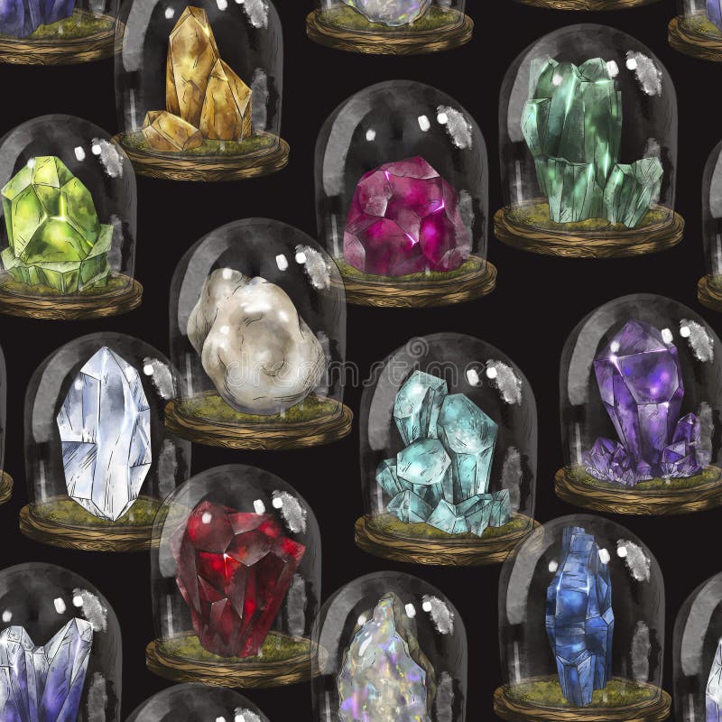 Vintage Crystal Seamless Pattern, Magic Birthstones Texture Stock ...