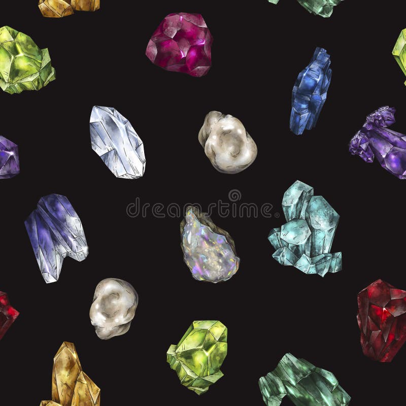 Vintage Crystal Seamless Pattern, Magic Birthstones Texture Stock ...