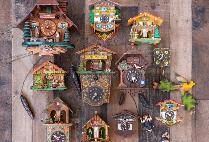 Vintage cuckoo clocks stock photo. Image of clock, clockface - 177869010