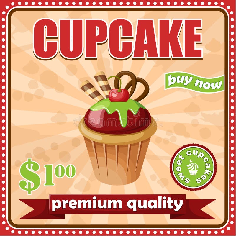 Vintage cupcake poster stock vector. Illustration of holiday - 44034588