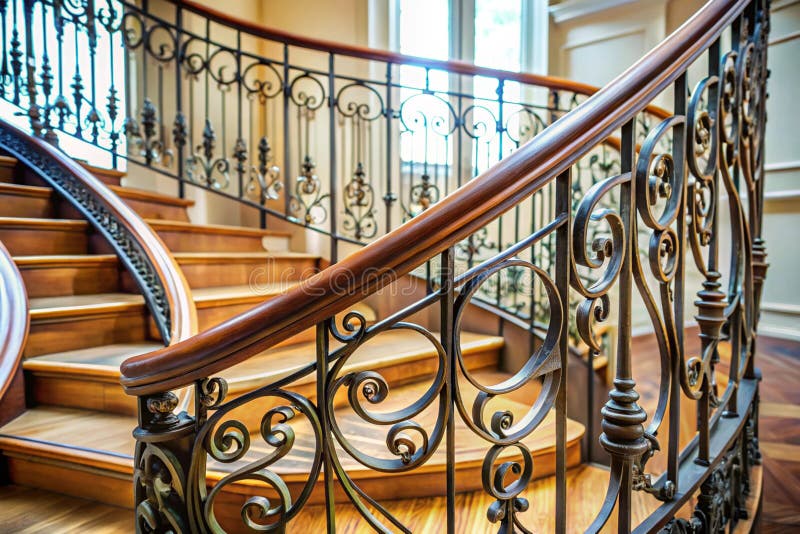 "Vintage Curved Steel Railing on Staircase Stock Illustration ...