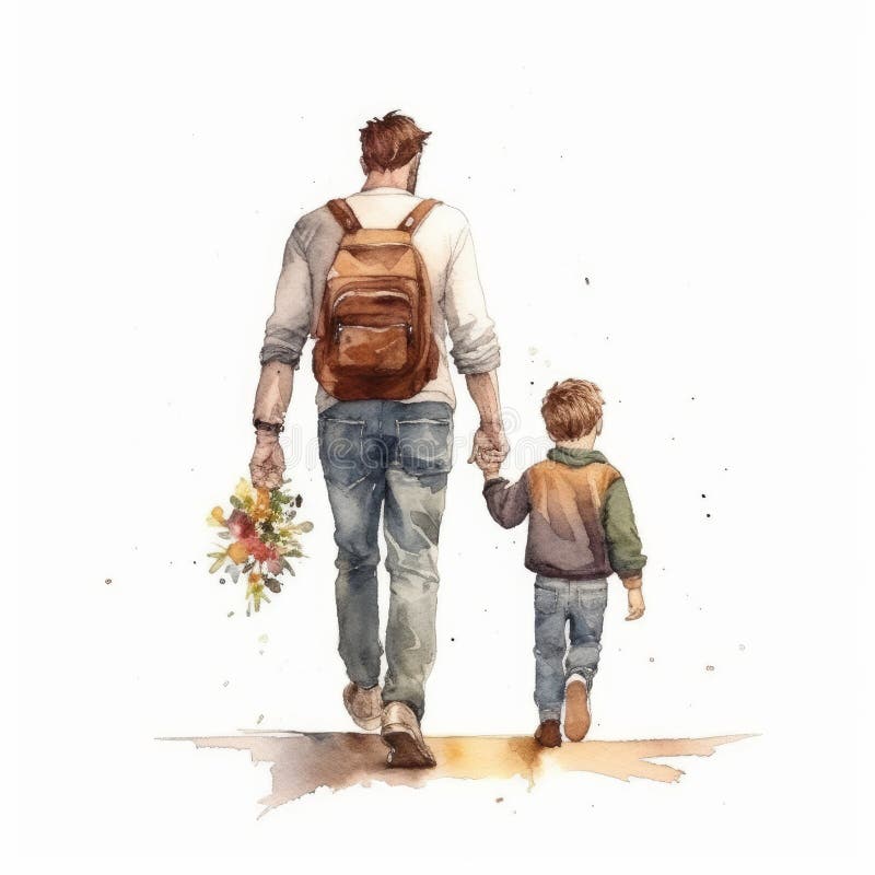 Vintage Cute Beautiful Father and Son is Going Back Generative AI Stock ...