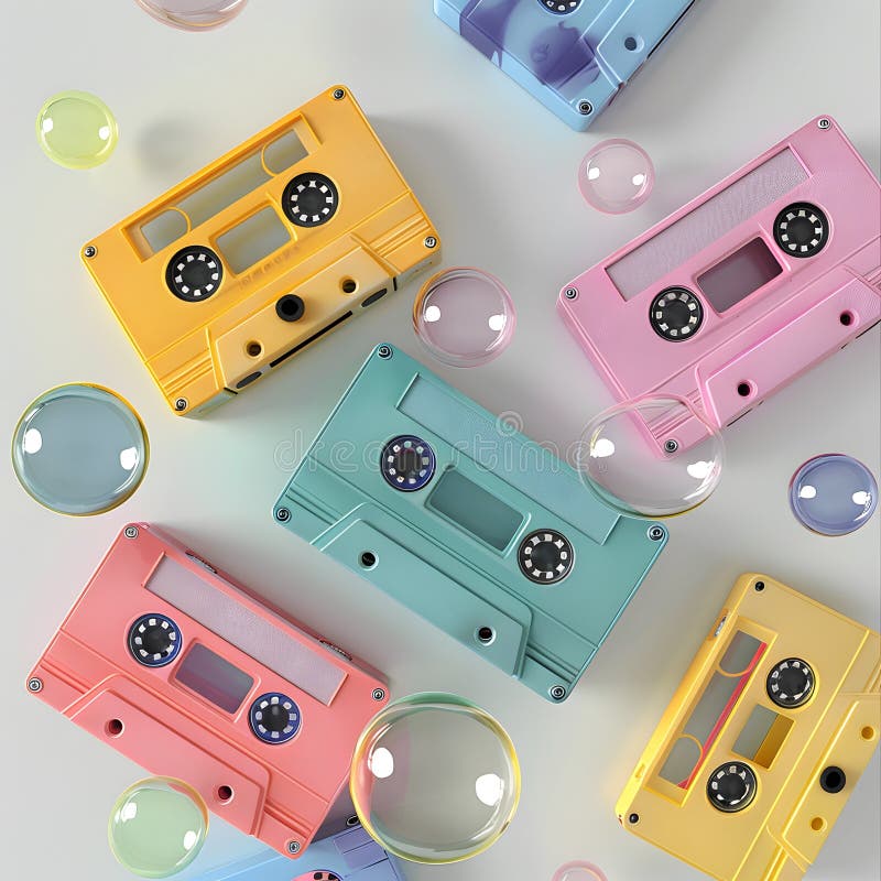 Vintage 3d Bright Retro Audio Cassettes. Back in the 90s. 90-s Retro ...