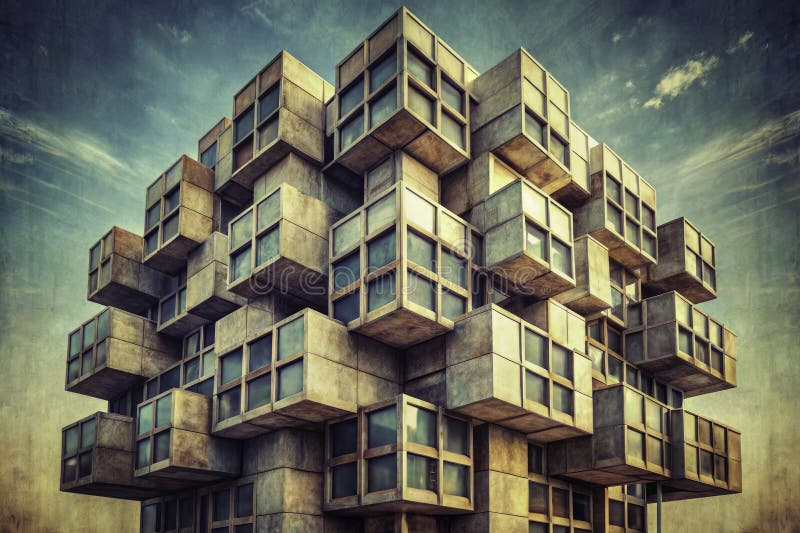 Vintage 3D Rendered Cube Cityscape a Retro Architectural Visualization ...