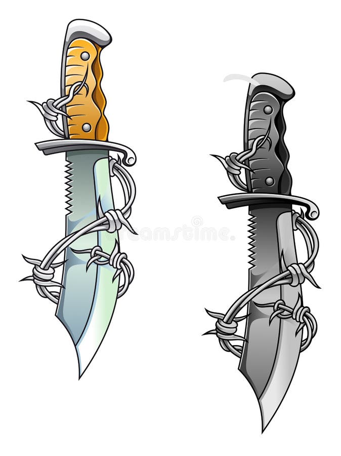 Dagger with Barbed Wire and Flames Stock Vector - Illustration of ...