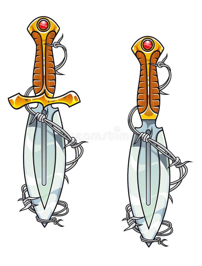 Dagger with Barbed Wire and Flames Stock Vector - Illustration of ...