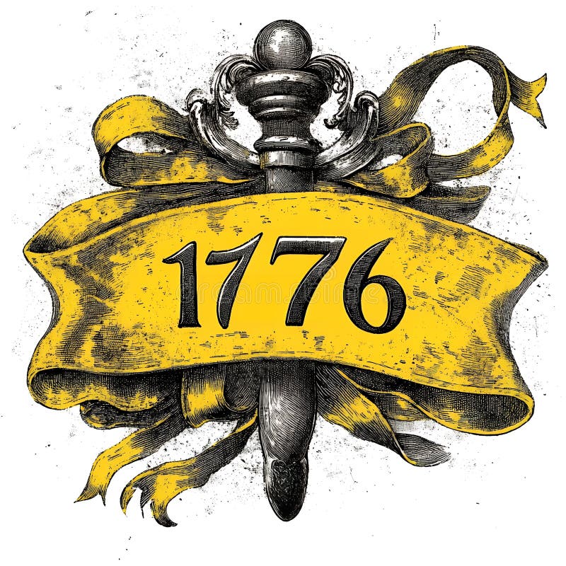 Vintage 1776 Dagger Illustration with Yellow Ribbon Banner Design ...