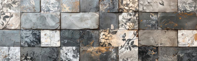 Vintage Damask Patchwork Stone Wall Texture with Floral Pattern ...