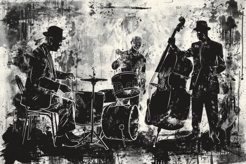 Vintage Dark Ink Style, Jazz Quartet Stock Illustration - Illustration ...