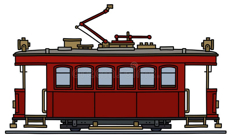 Vintage red tramway stock vector. Illustration of cartoon - 67766294