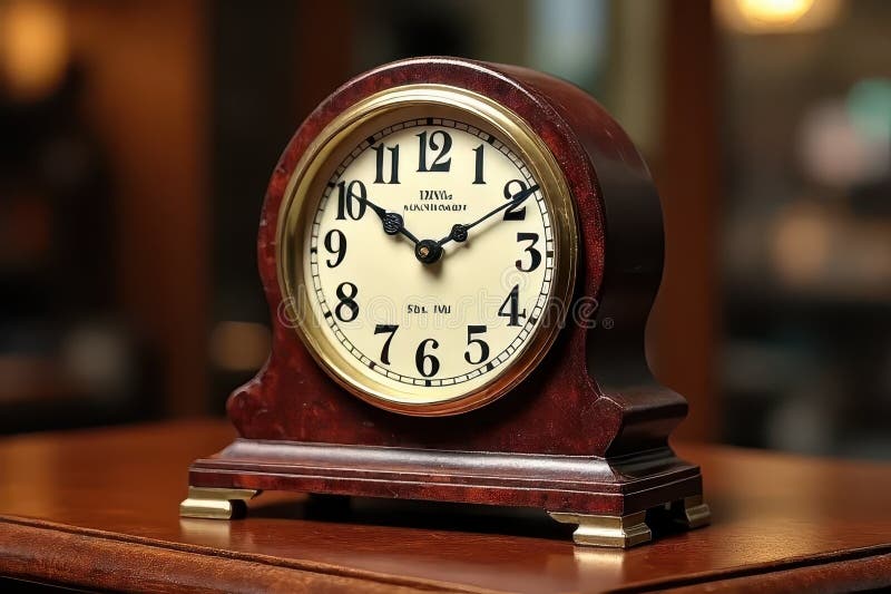 Vintage Day-Date Function Clock on a Wooden Table Stock Illustration ...