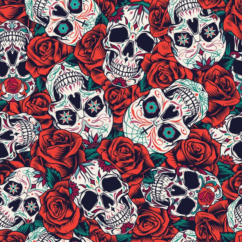 Vintage Day Of Dead Seamless Pattern Stock Vector Illustration Of Icon Mexican 162316839