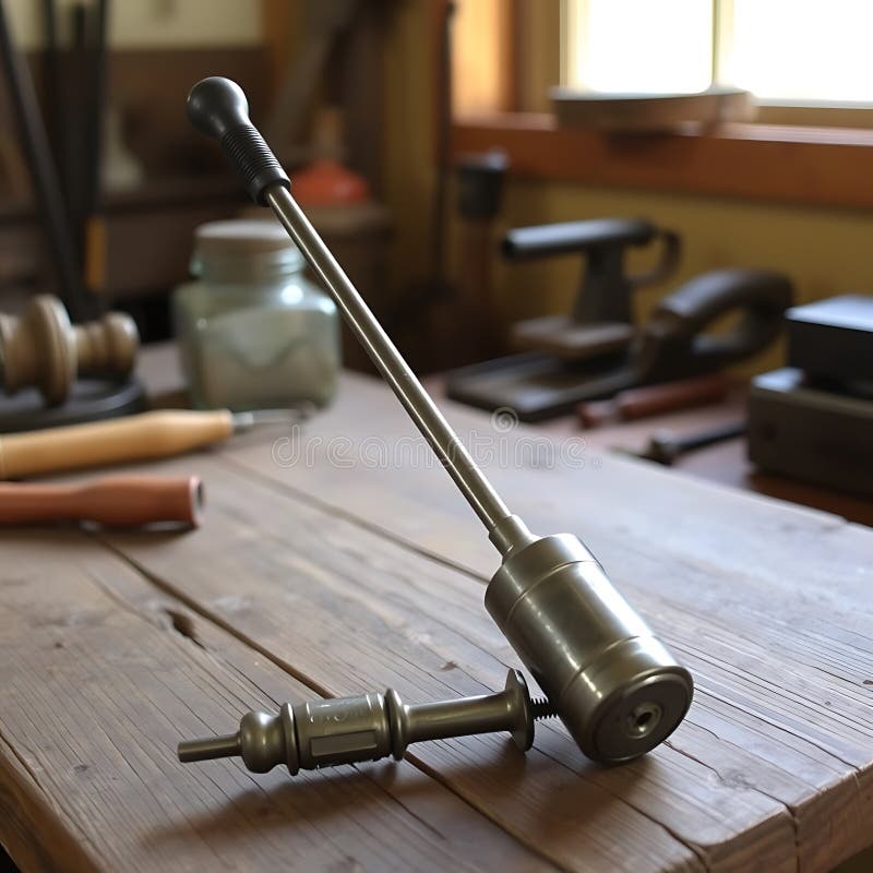 Vintage Deburring Tool Displayed on an Old Wooden Workbench with Soft ...