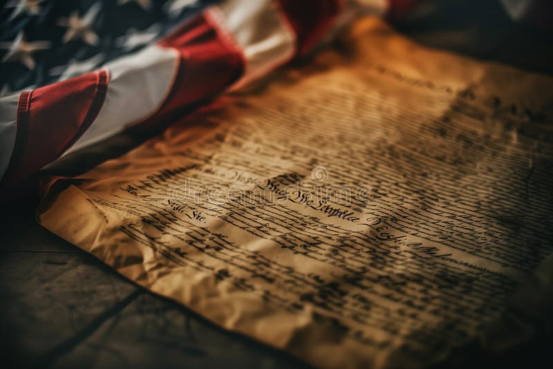 Vintage Declaration of Independence on USA American Flag Stock ...