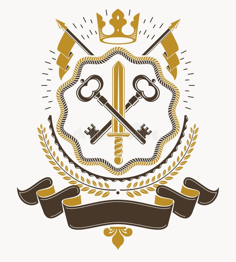 Vintage Decorative Emblem Composed with Lily Flower Royal Symbol and ...