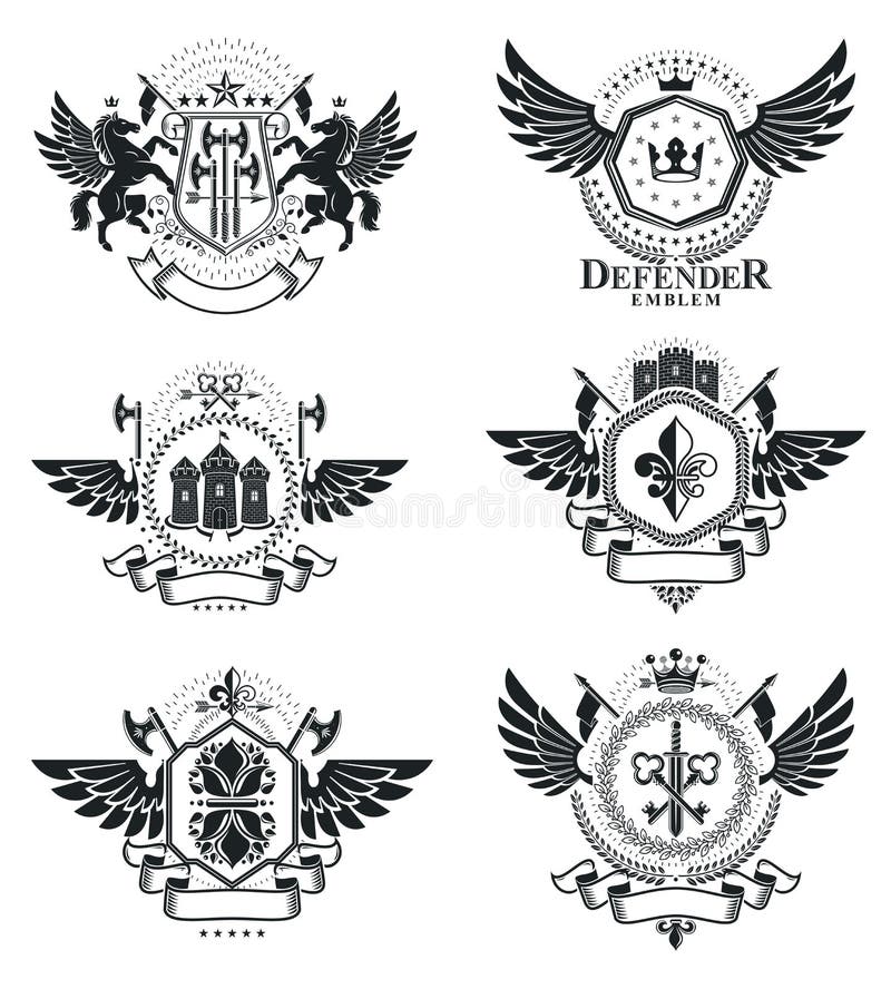 Vintage Decorative Emblems Compositions, Heraldic Vectors. Class Stock ...