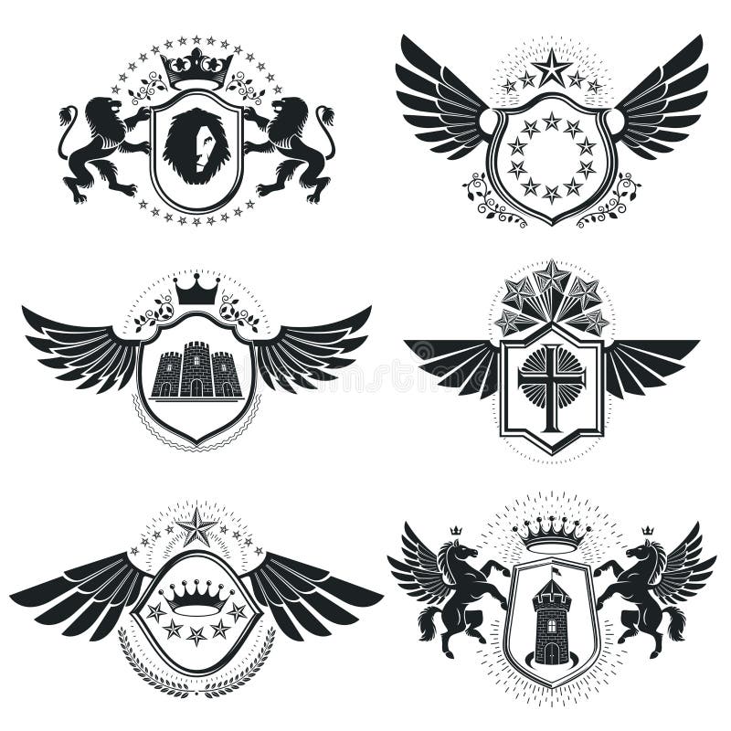 Vintage Decorative Emblems Compositions, Heraldic Vectors. Class Stock ...