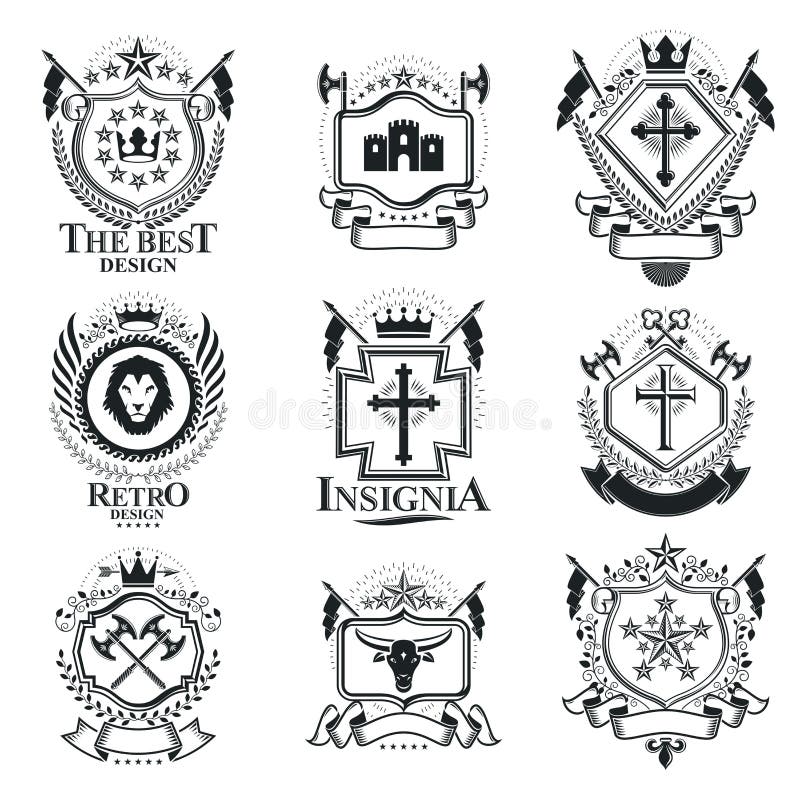 Vintage Decorative Emblems Compositions, Heraldic Vectors. Class Stock ...