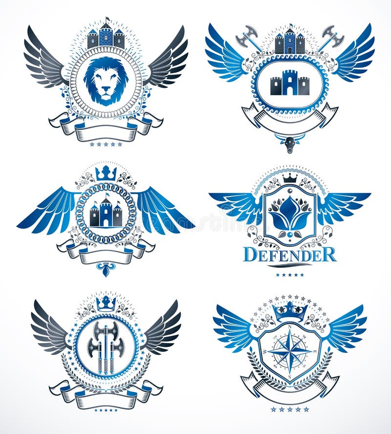 Vintage Decorative Emblems Compositions, Heraldic Vectors. Class Stock ...