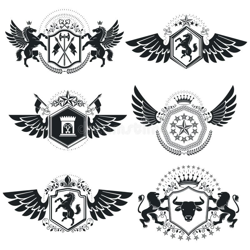 Vintage Decorative Emblems Compositions, Heraldic Vectors. Class Stock ...