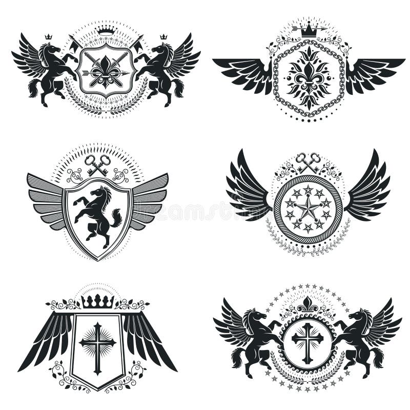 Vintage Decorative Emblems Compositions, Heraldic Vectors. Class Stock ...