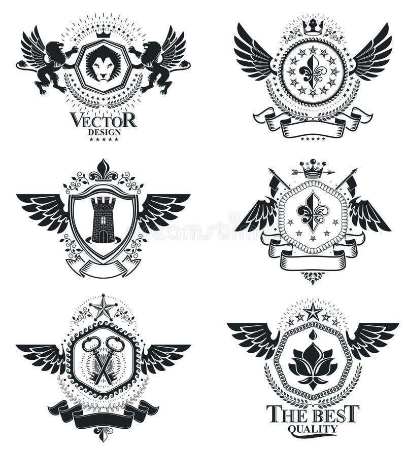 Vintage Decorative Emblems Compositions, Heraldic Vectors. Class Stock ...