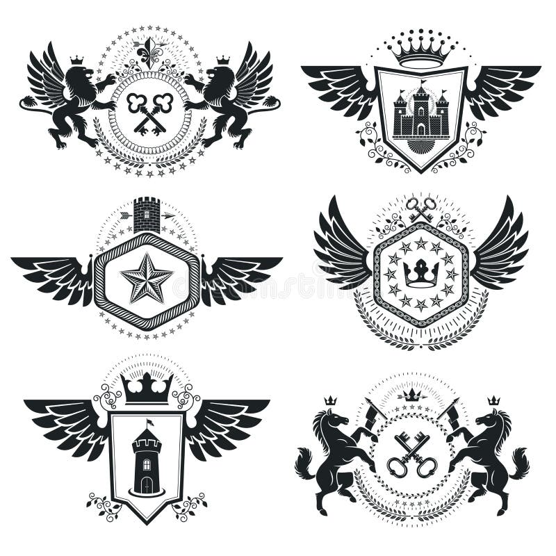 Vintage Decorative Emblems Compositions, Heraldic Vectors. Class Stock ...
