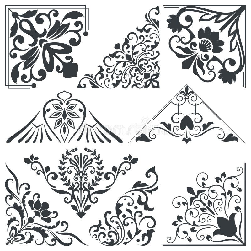 Vintage Decorative Floral Corner Design Elements Stock Vector ...