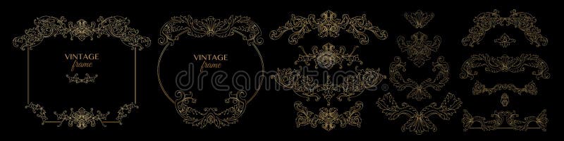 Vintage Decorative Frames and Elements. Set of Retro Patterns. Vector ...