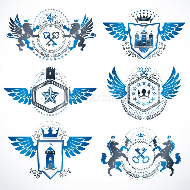 Vintage Decorative Heraldic Vector Emblems Composed with Element Stock ...
