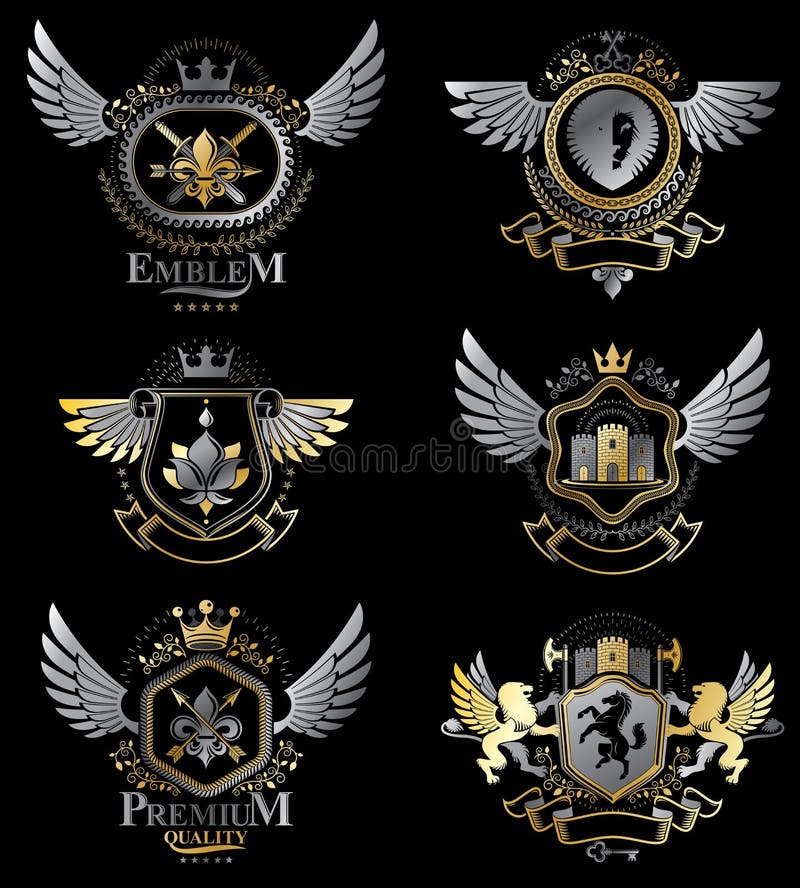 Vintage Decorative Heraldic Vector Emblems Composed with Element Stock ...
