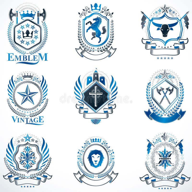 Vintage Decorative Heraldic Vector Emblems Composed with Element Stock ...