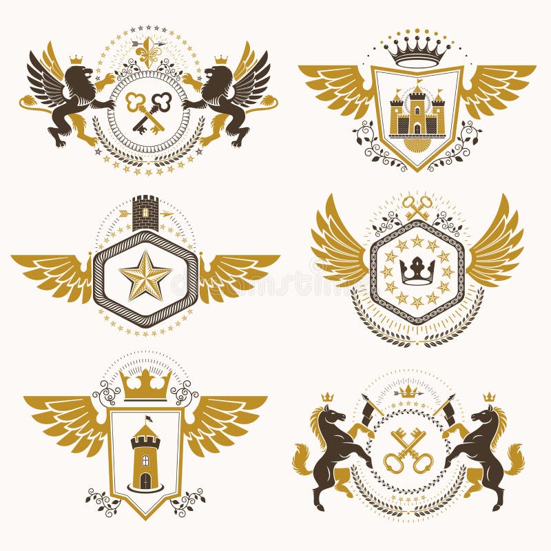 Vintage Decorative Heraldic Vector Emblems Composed with Element Stock ...