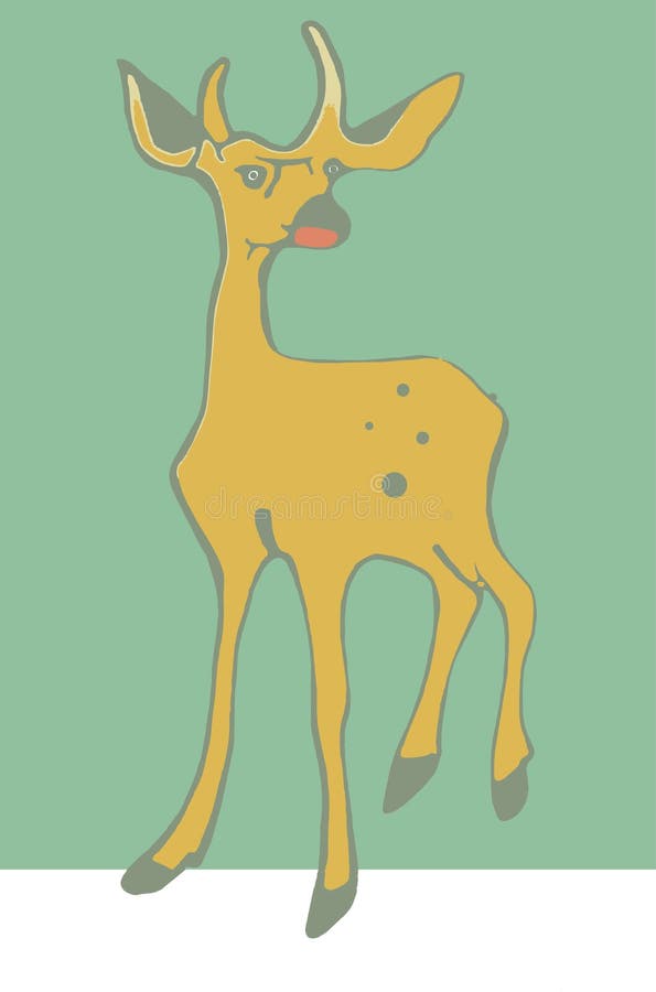 Beautiful Vintage Cartoon Illustration of Yellow Deer in Blue Retro ...