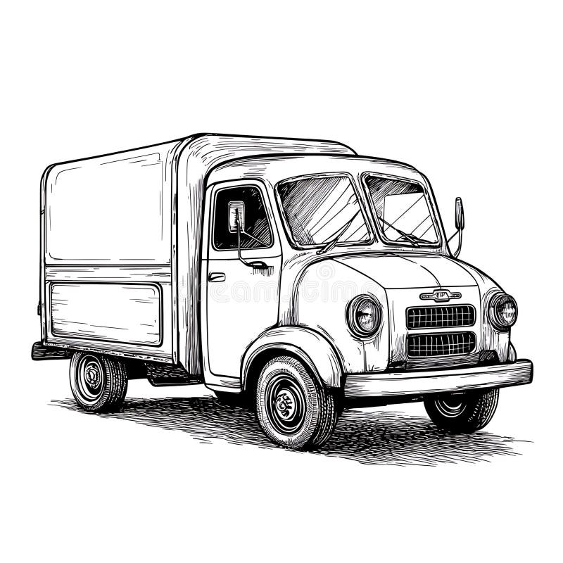Vintage Delivery Truck Sketch Ink Sketch Stock Illustration ...