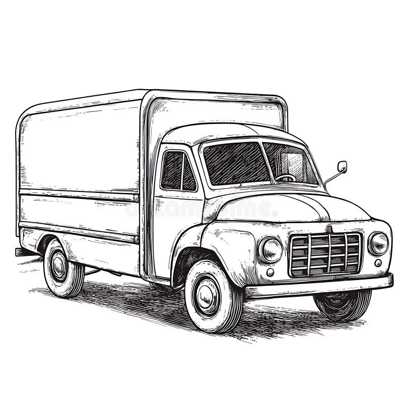 Vintage Delivery Truck Sketch Ink Sketch Stock Illustration ...