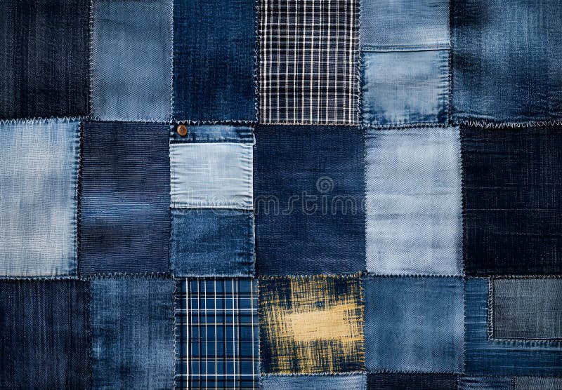 Vintage Denim Patchwork Fabric Texture Stock Illustration ...