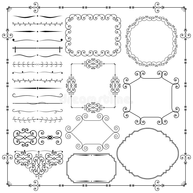 Floral Design Elements Set, Ornamental Vintage Frames with Crowns Stock Vector - Illustration of ...