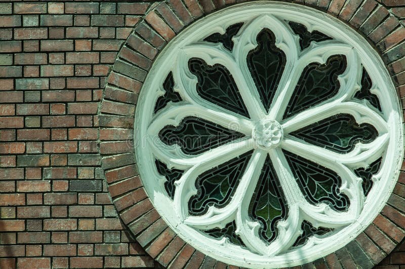 Vintage Design Style Brick Round Window Stock Image - Image of ...