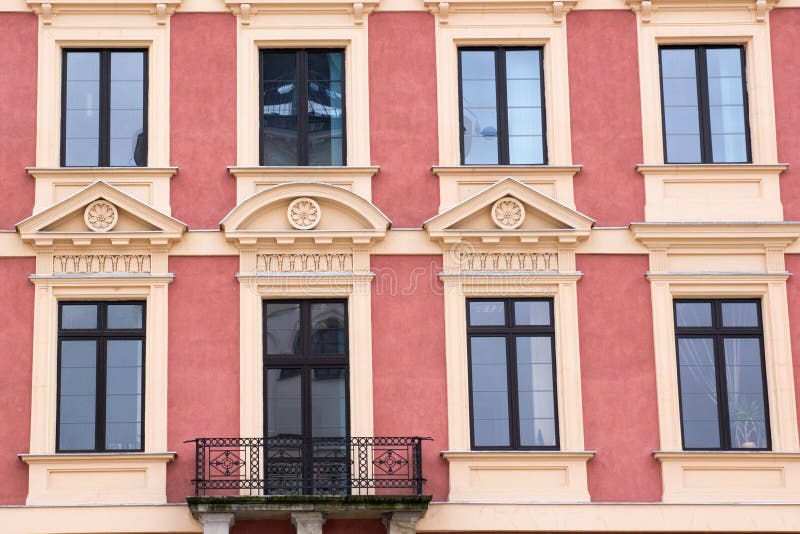 Vintage Design Windows on the Facade of the Old House. Stock Photo ...