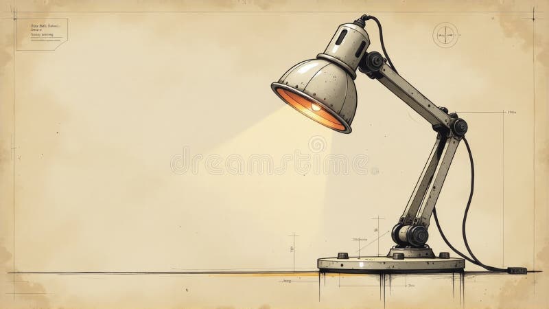 Vintage Desk Lamp with Blueprint Background. Stock Illustration ...