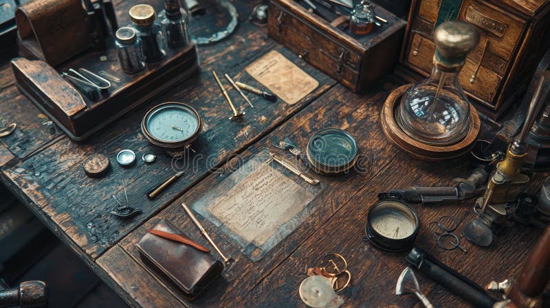Vintage Desk with Old Scientific Instruments and Notes Stock Image ...