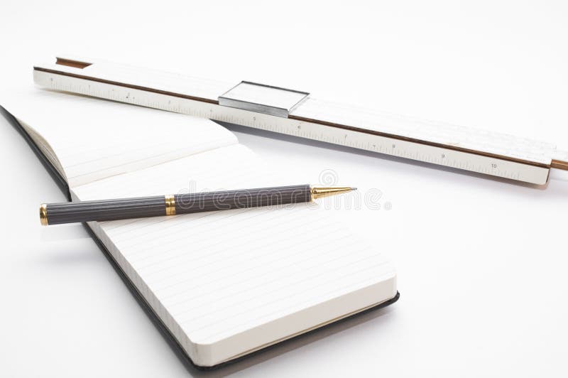 Vintage Desk with Slide Rule and Block Notes Stock Image - Image of ...