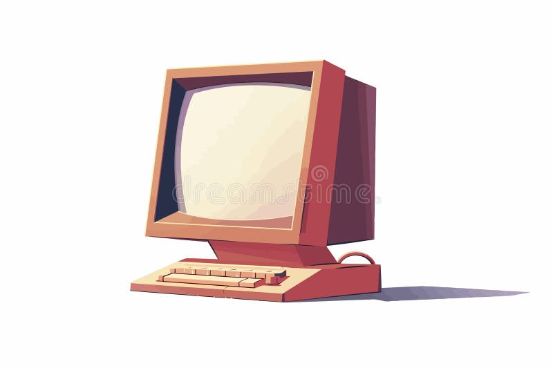 Vintage Desktop Computer with Blank Screen Isolated Illustration Stock ...